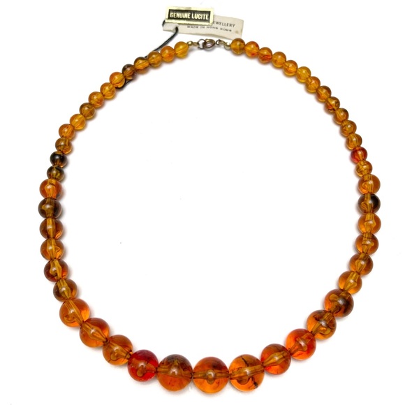 Vintage | Jewelry | Vintage Mid Century Lucite Amber Graduated Bead ...